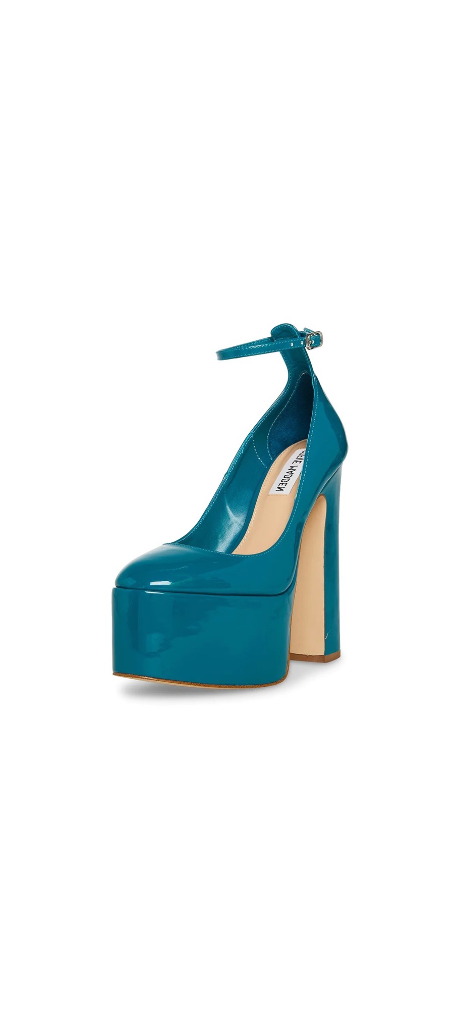 Steve Madden Platform Pump Skyrise Teal Patent Block Heel Toe