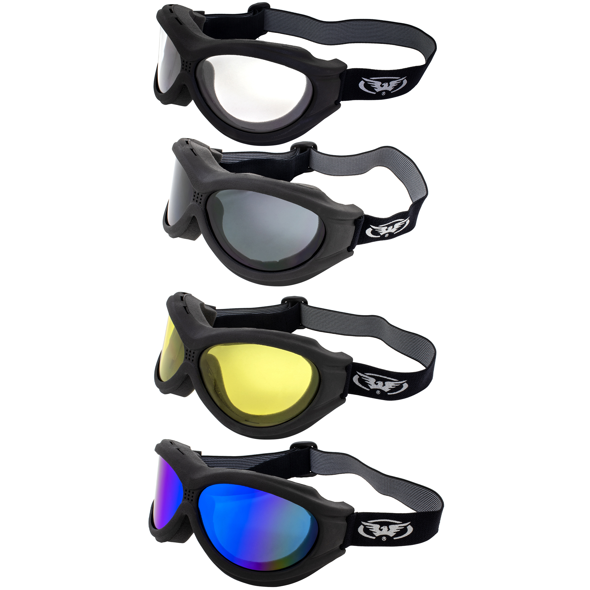 4 Pairs Global Vision Big Ben Goggles Black Clear Smoke Yellow Blue ...