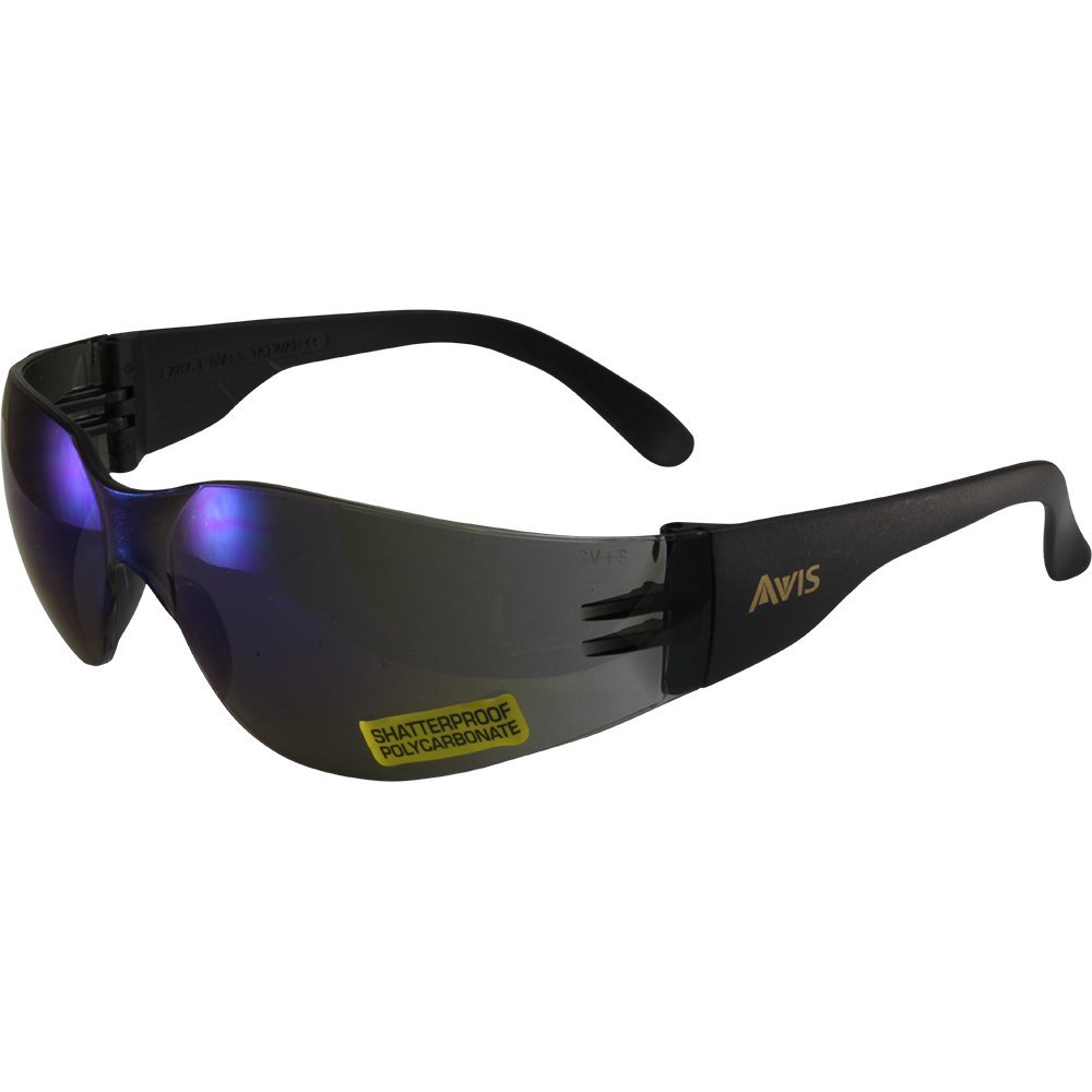 Rider Wrap Around Safety Motorcycle Sunglasses Black Frame Blue Mirror