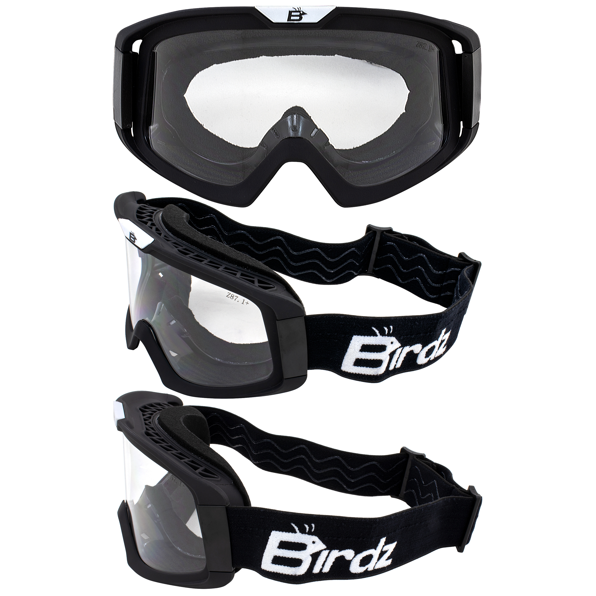 Birdz Pelican Black Padded ATV Motorcycle Riding OTG FITOVER Goggles ...
