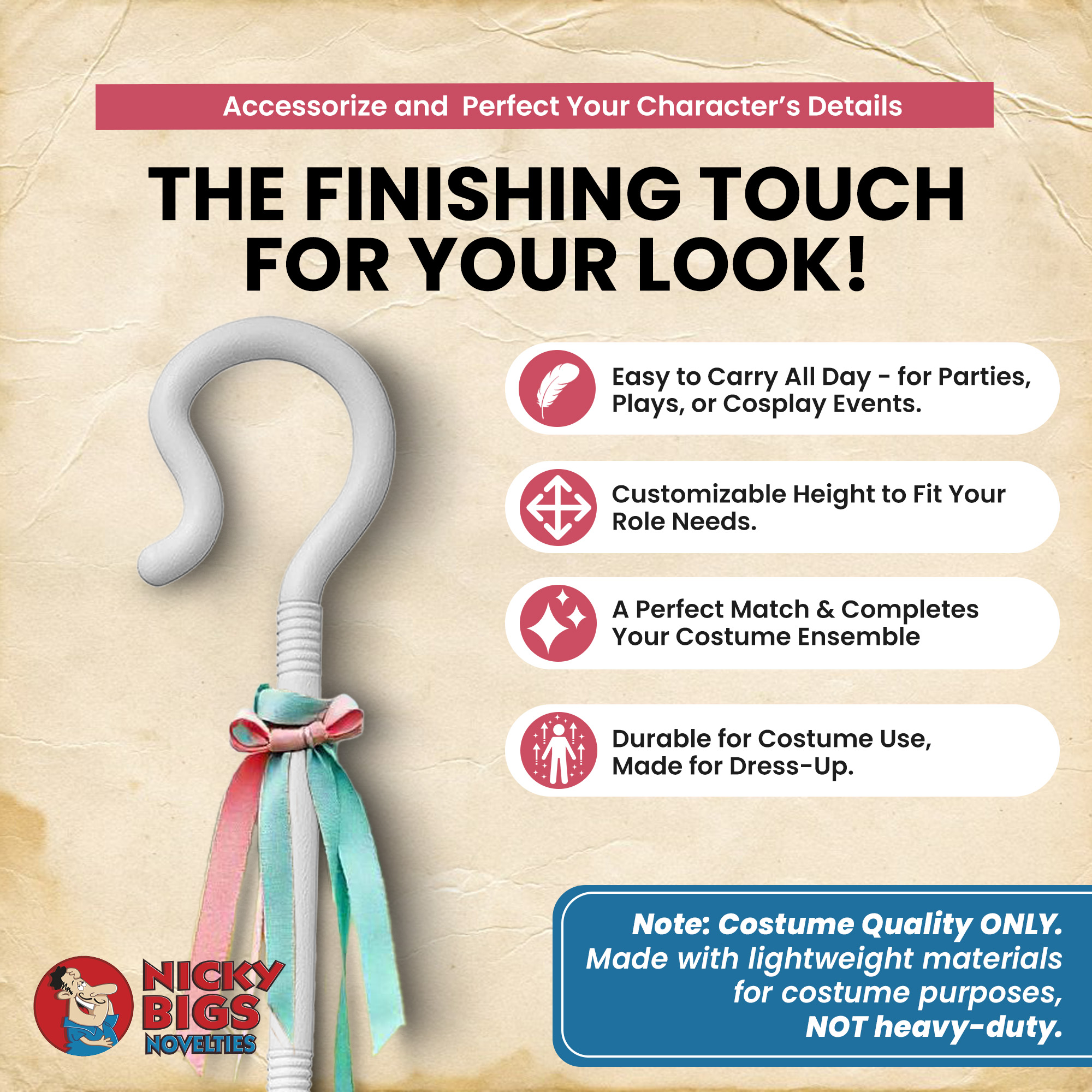 Shepherds Crook Bo Peep Hook Staff Cane Walking Stick Costume Accessory ...