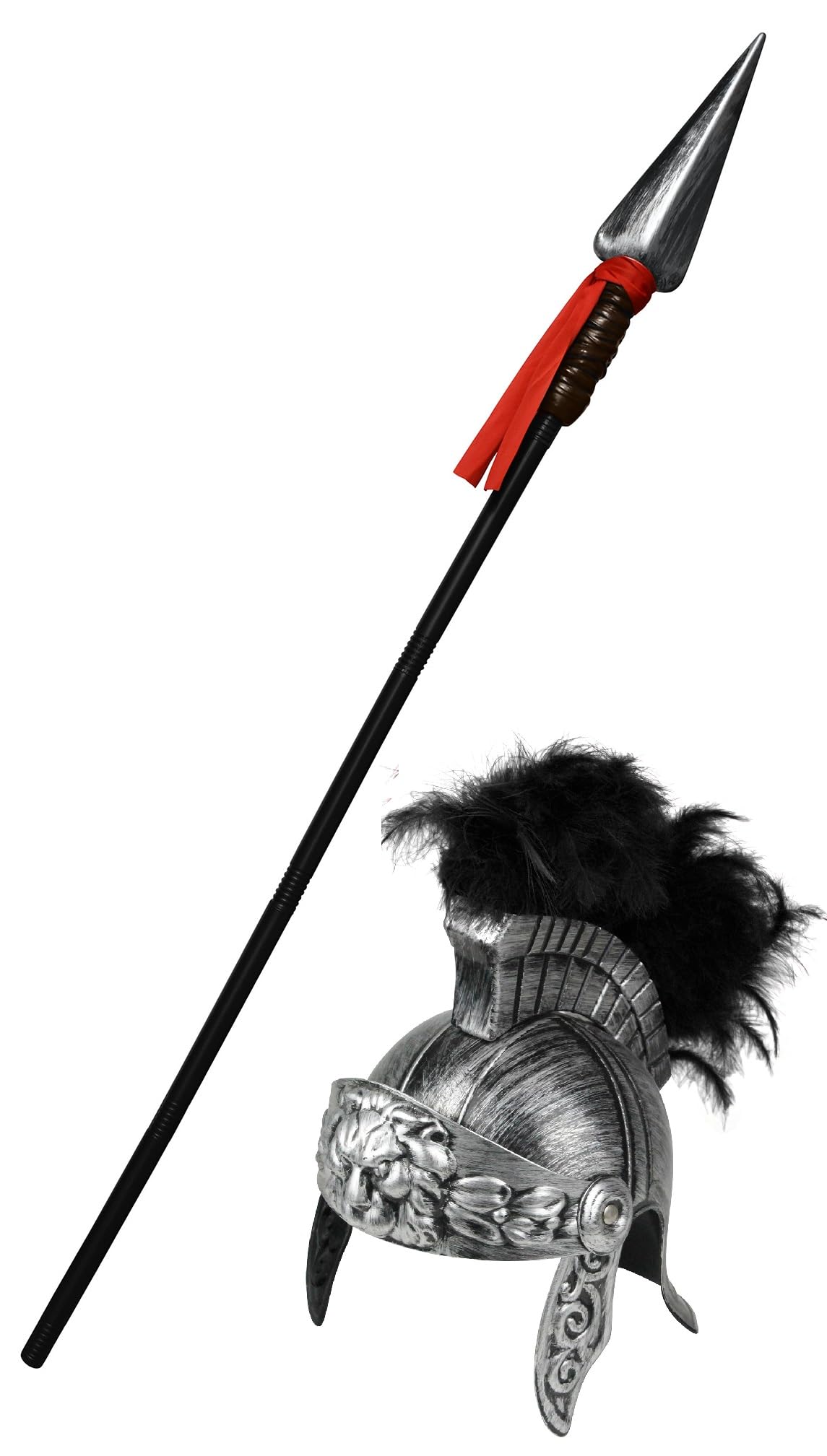 Medieval Knight Roman Helmet with Faux Feathers And Spear Prop Legion ...