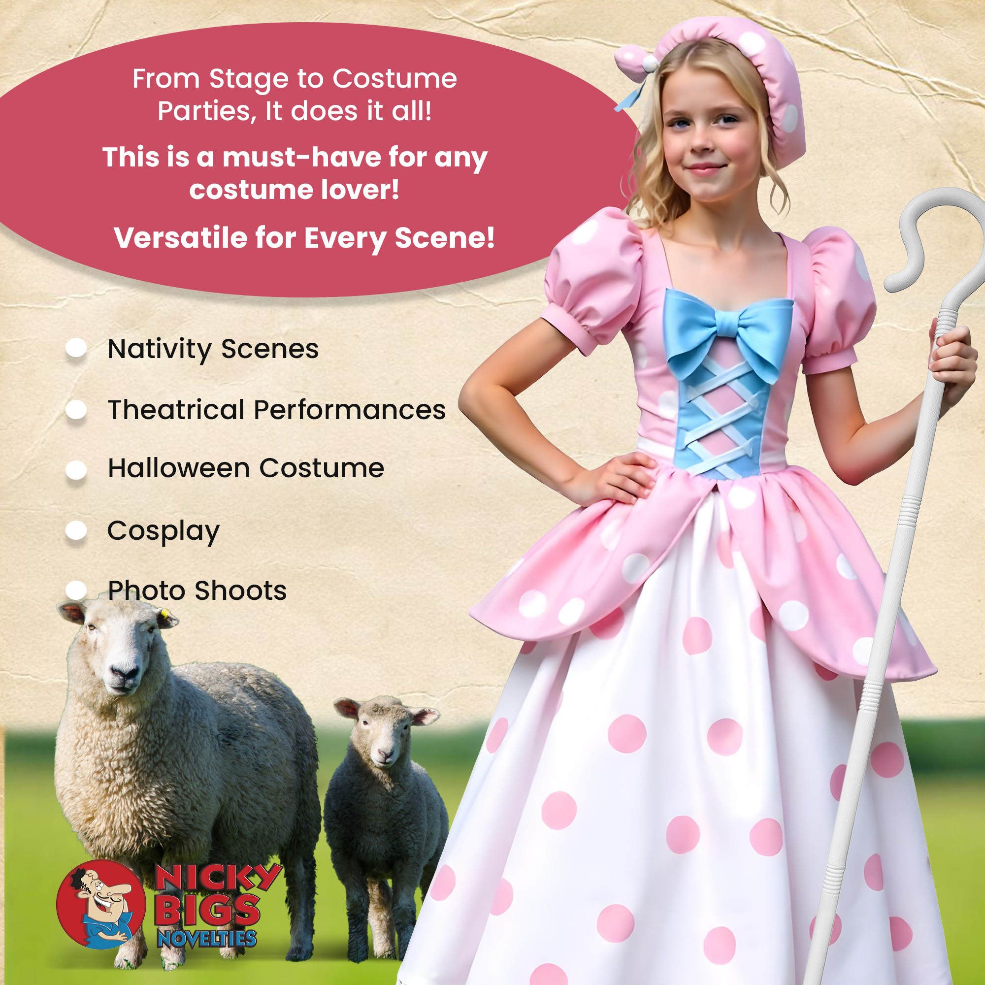 Shepherds Crook Bo Peep Hook Staff Cane Walking Stick Costume Accessory ...