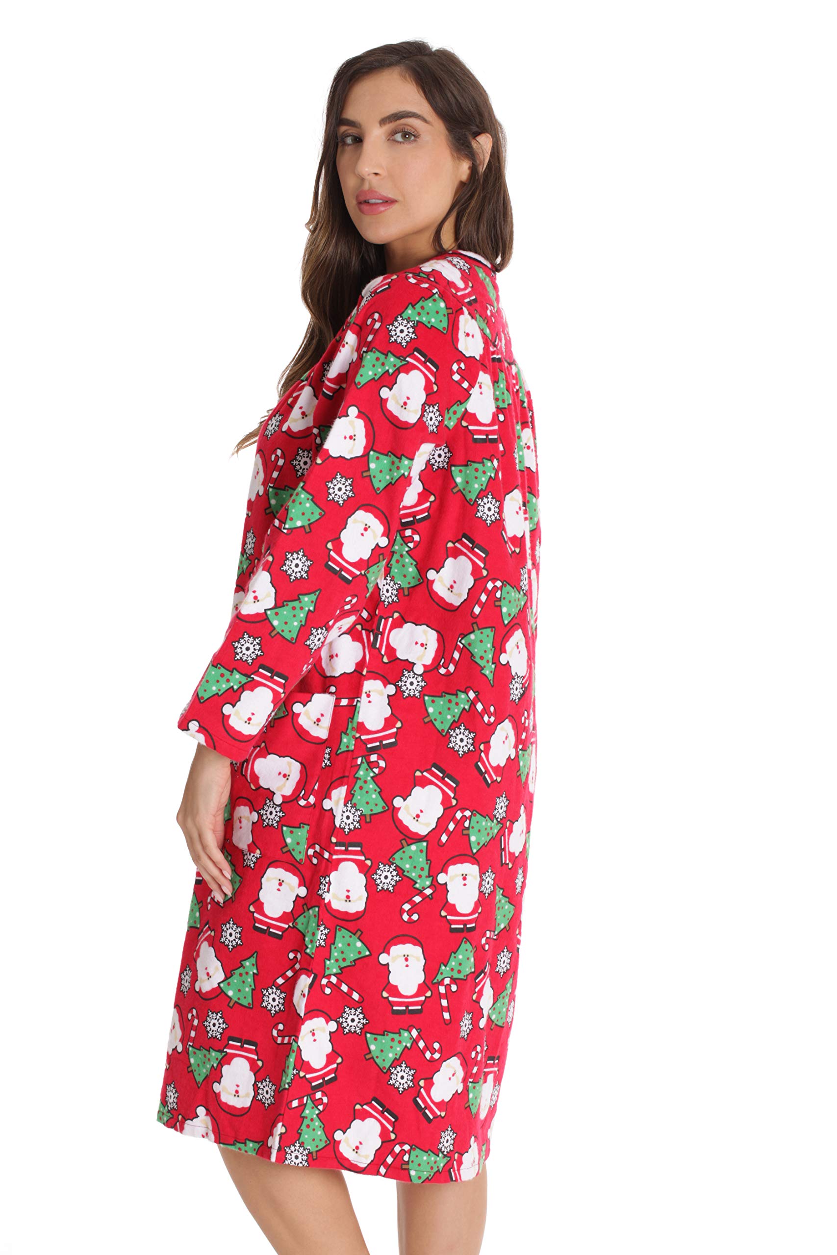 Dreamcrest Women’s Snap-Front House Coat Flannel Duster Robe with ...