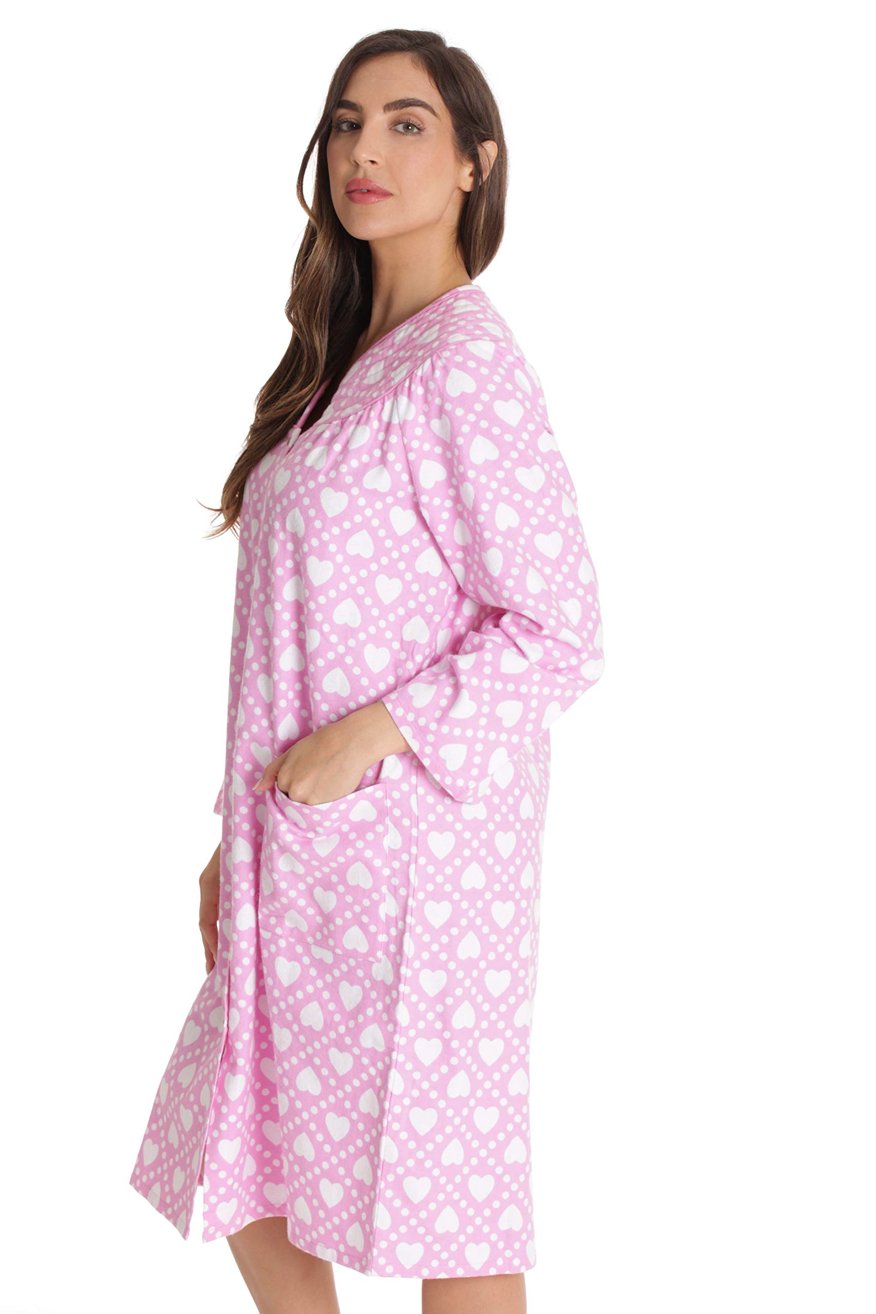 Dreamcrest Women’s Snap-Front House Coat Flannel Duster Robe with ...