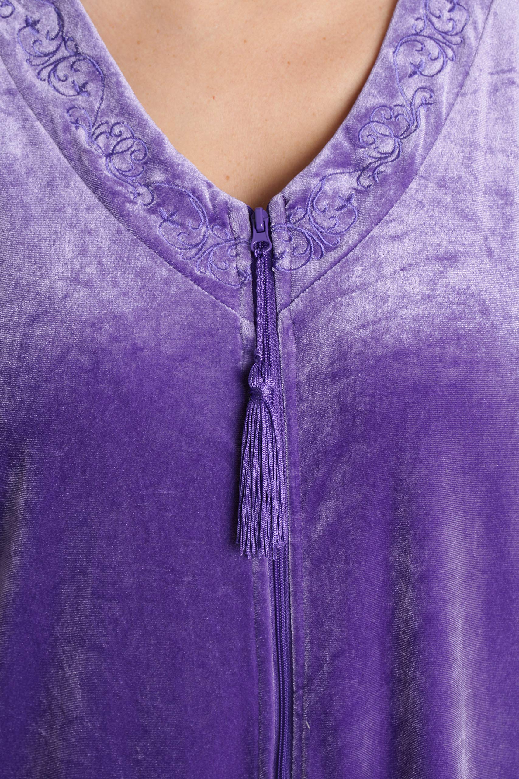 Just Love Stretch Velour Embroidered Zipper Lounger Robe For Women With