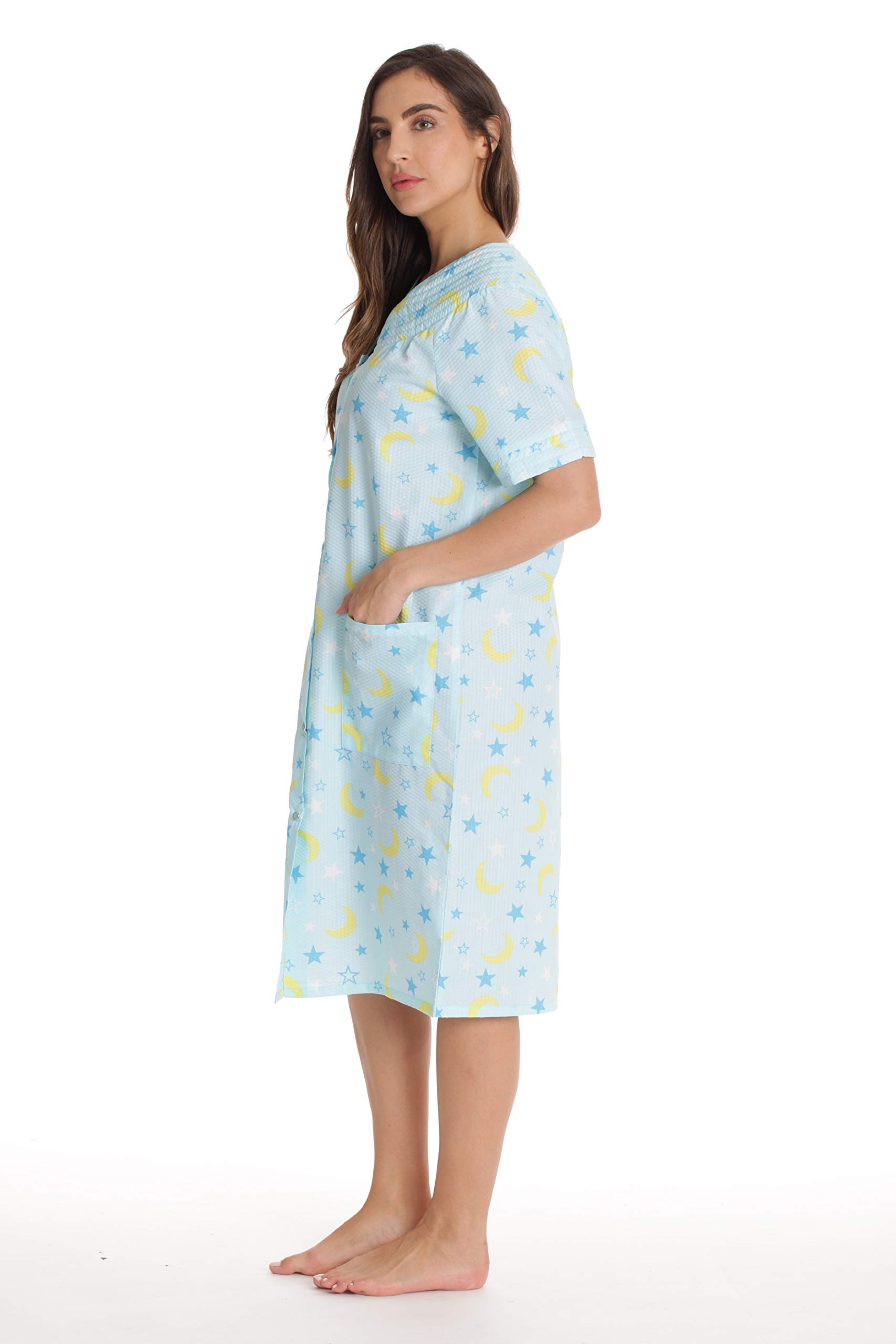 Dreamcrest Women's Seersucker Housecoat Duster - Short Sleeve Snap ...