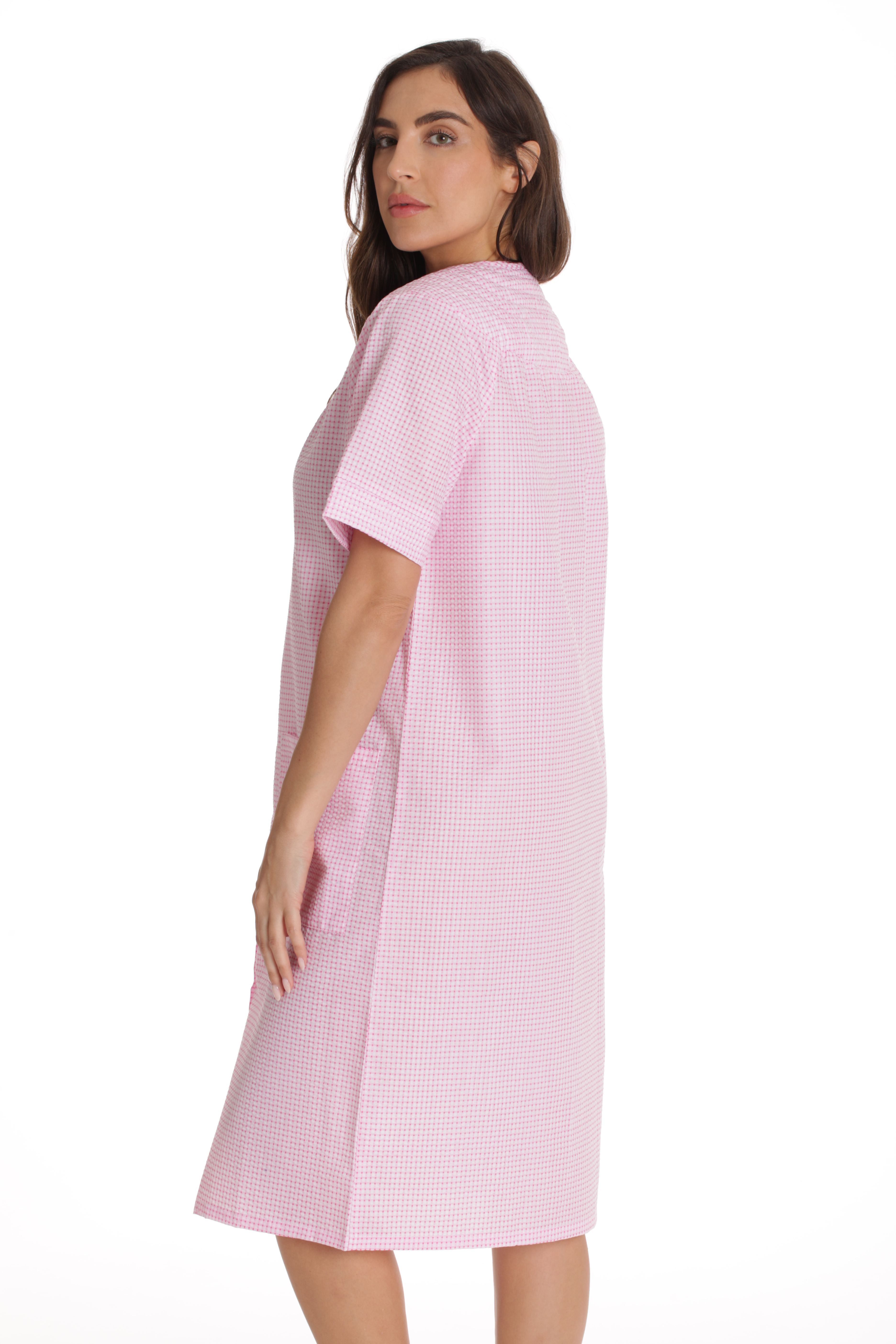 Dreamcrest Women's Seersucker Housecoat Duster - Short Sleeve Snap ...