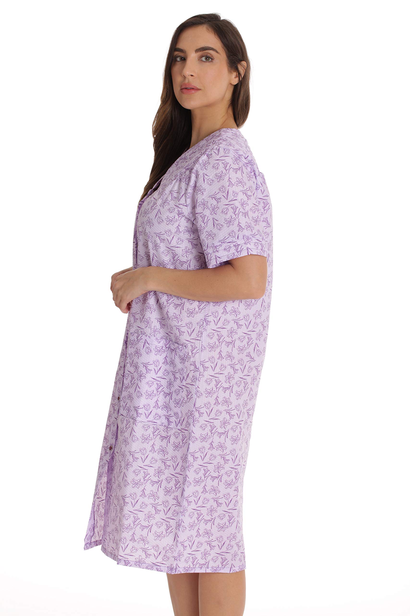 Dreamcrest Women's Seersucker Housecoat Duster - Short Sleeve Snap ...