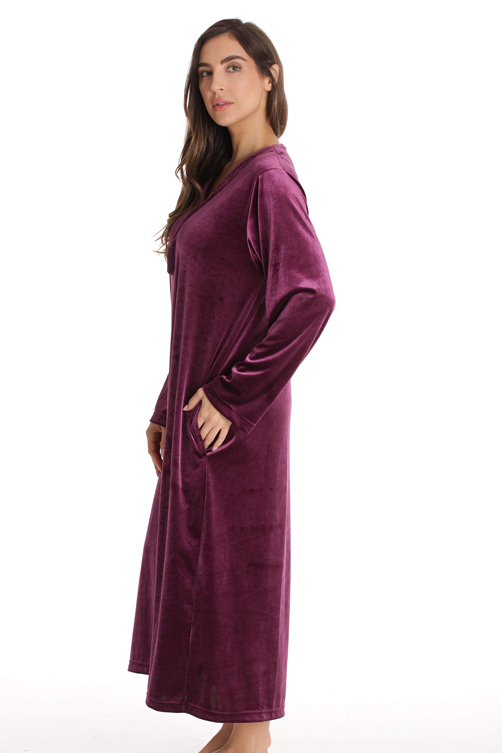 Just Love Stretch Velour Embroidered Zipper Lounger Robe for Women with ...
