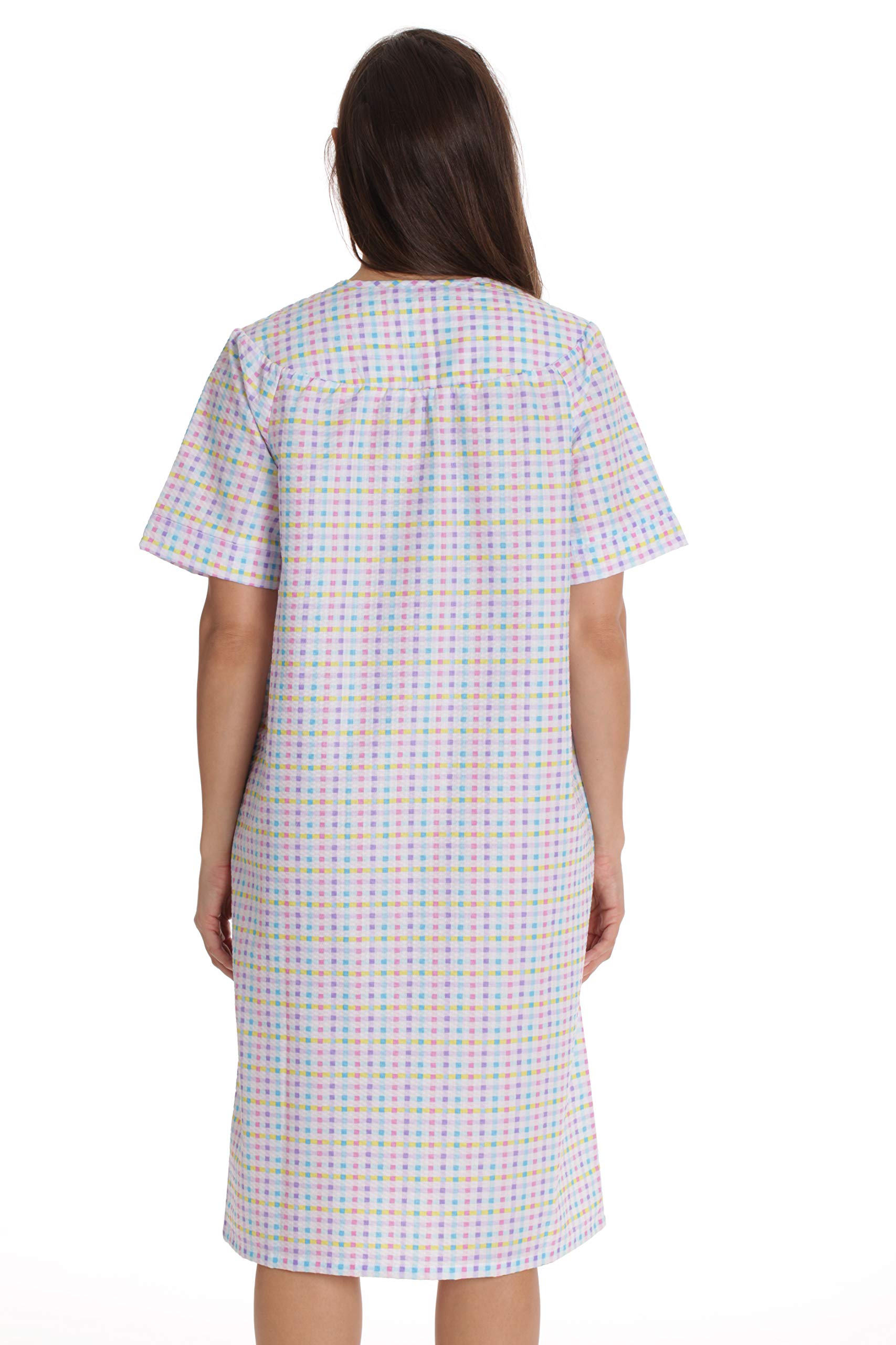 Dreamcrest Women's Seersucker Housecoat Duster - Short Sleeve Snap ...