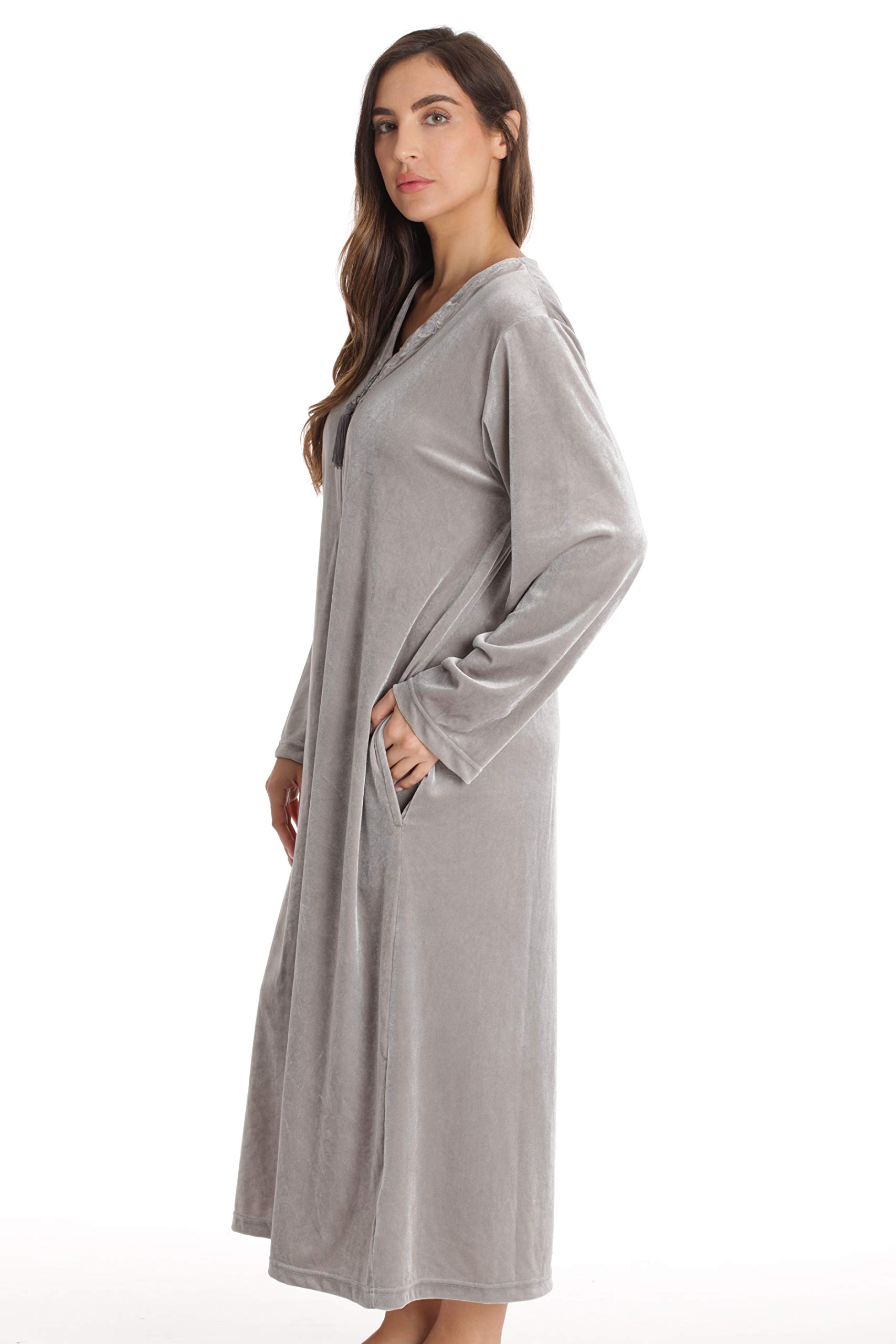 Just Love Stretch Velour Embroidered Zipper Lounger Robe for Women with ...