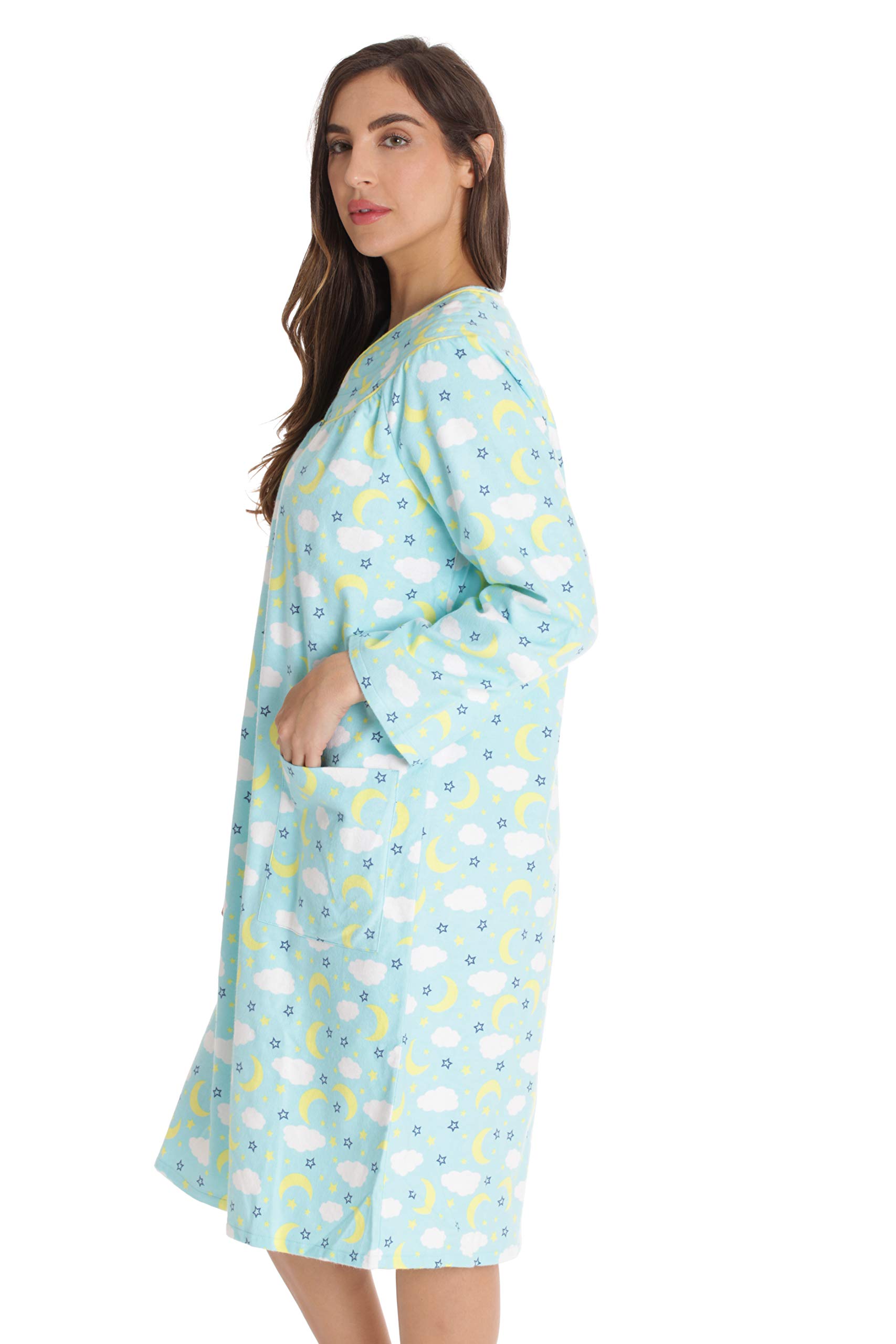 Dreamcrest Women’s Snap-Front House Coat Flannel Duster Robe with ...