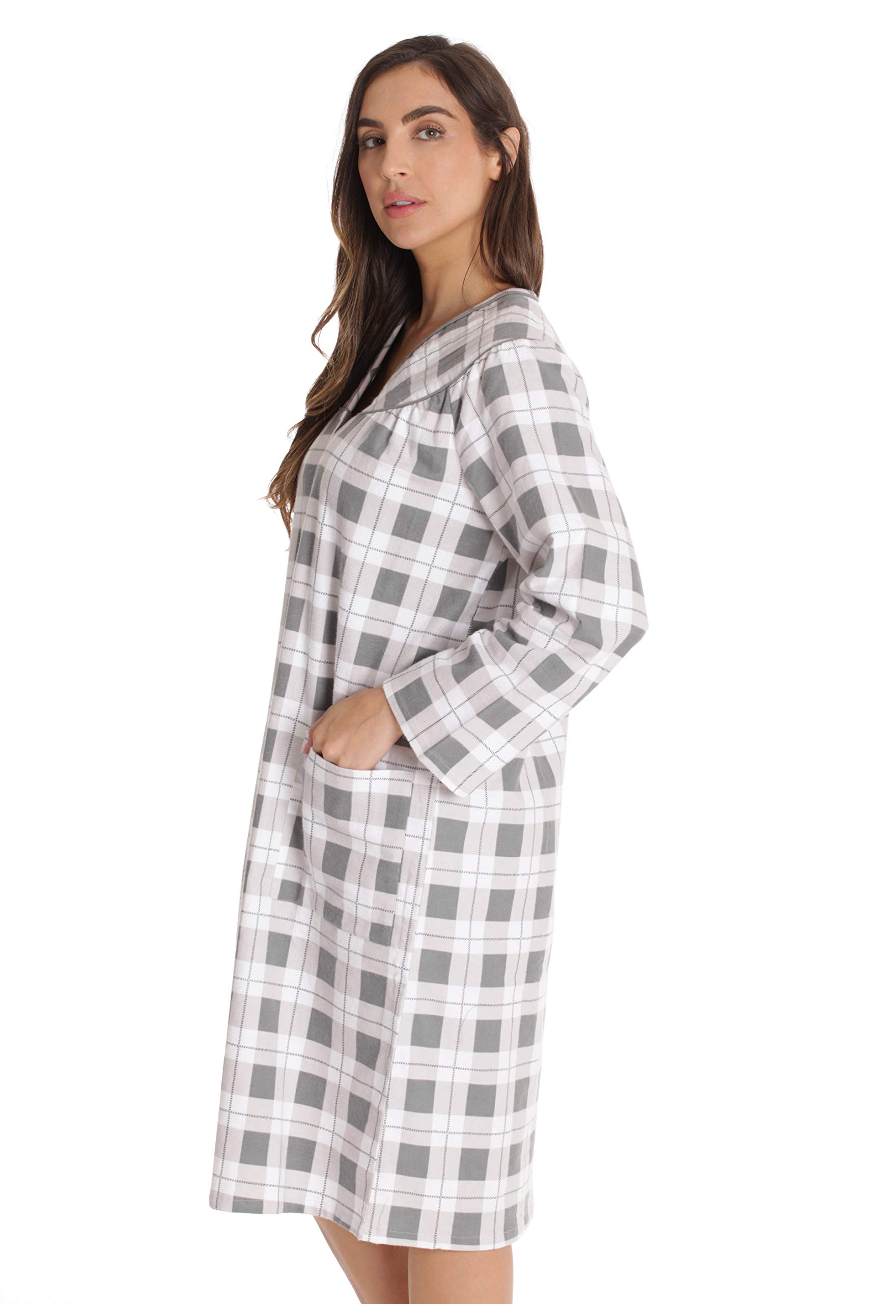 Dreamcrest Women’s Snap-Front House Coat Flannel Duster Robe with ...
