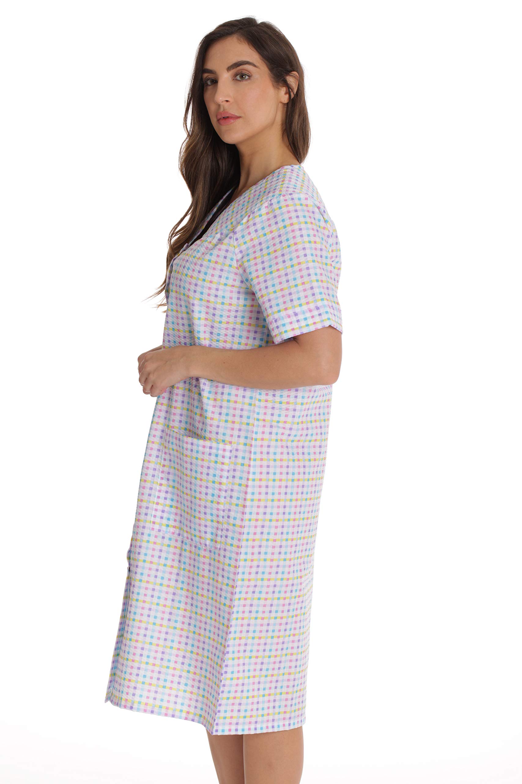 Dreamcrest Women's Seersucker Housecoat Duster - Short Sleeve Snap ...