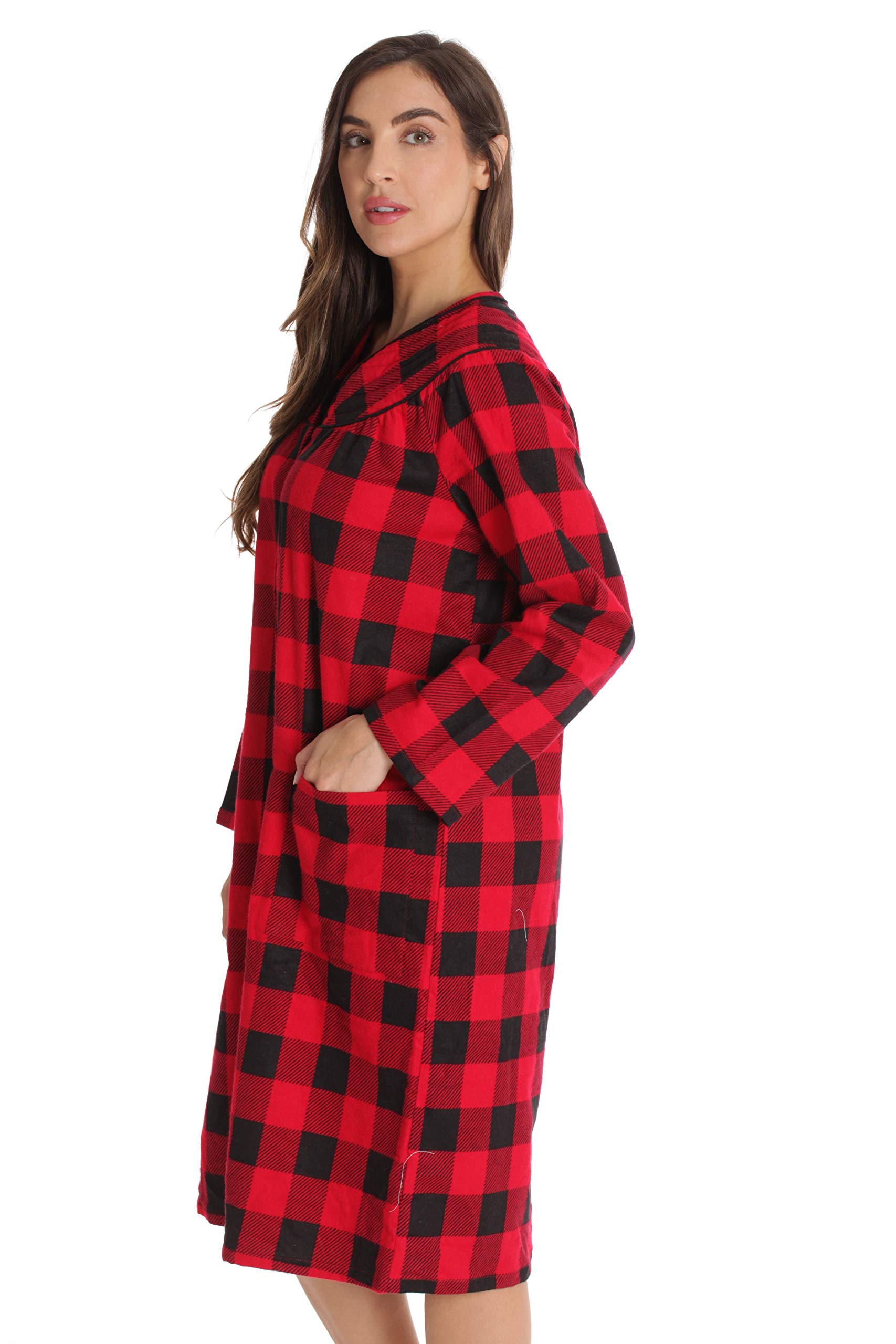 Dreamcrest Women’s Snap-Front House Coat Flannel Duster Robe with ...