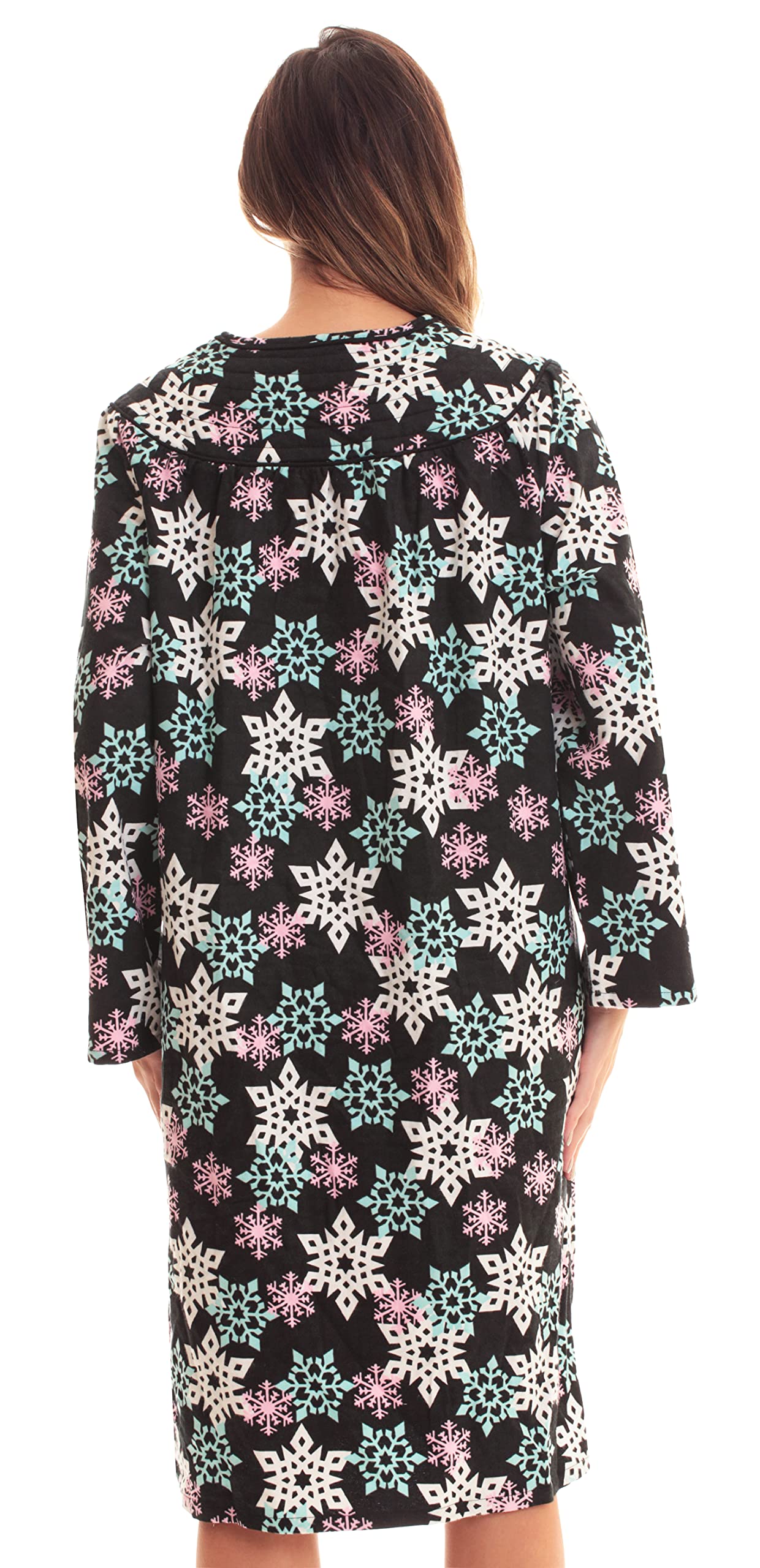 Dreamcrest Women’s Snap-Front House Coat Flannel Duster Robe with ...