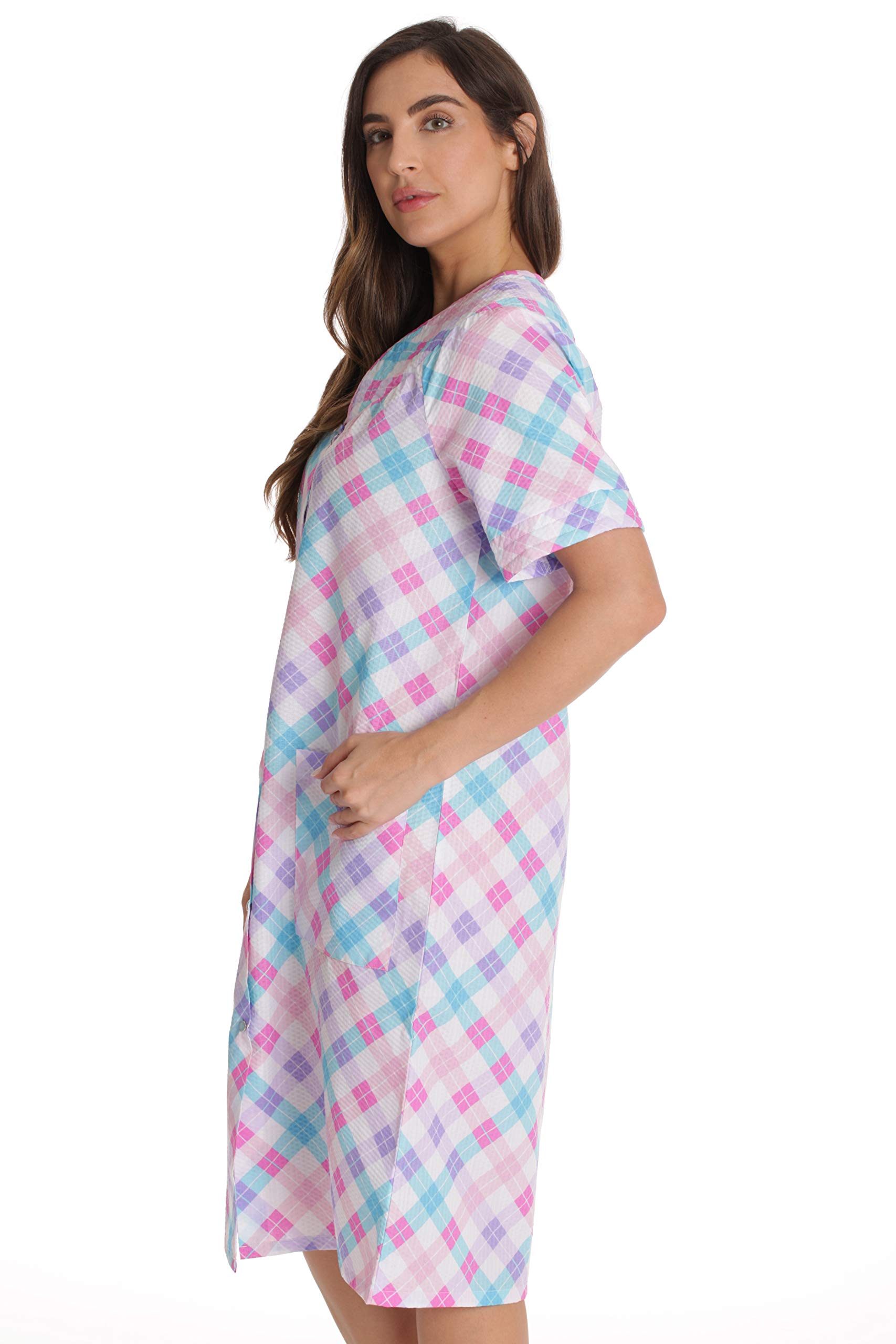 Dreamcrest Women's Seersucker Housecoat Duster - Short Sleeve Snap ...