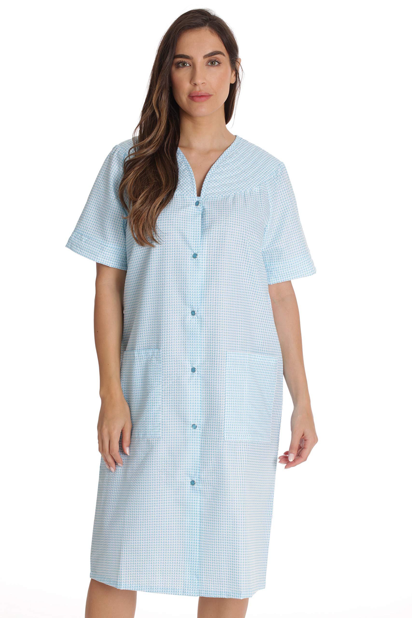 Dreamcrest Women's Seersucker Housecoat Duster - Short Sleeve Snap ...