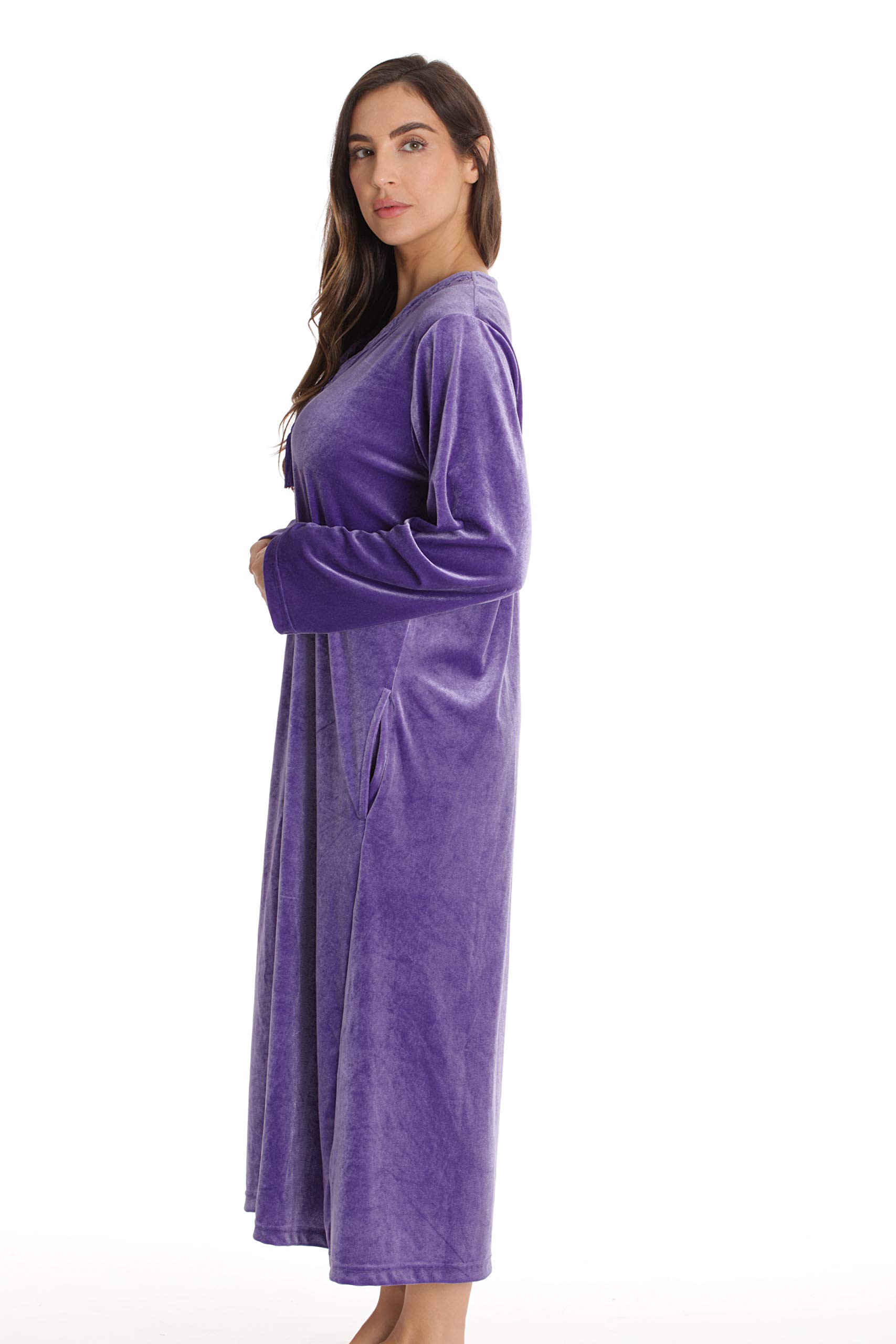 Just Love Stretch Velour Embroidered Zipper Lounger Robe for Women with ...