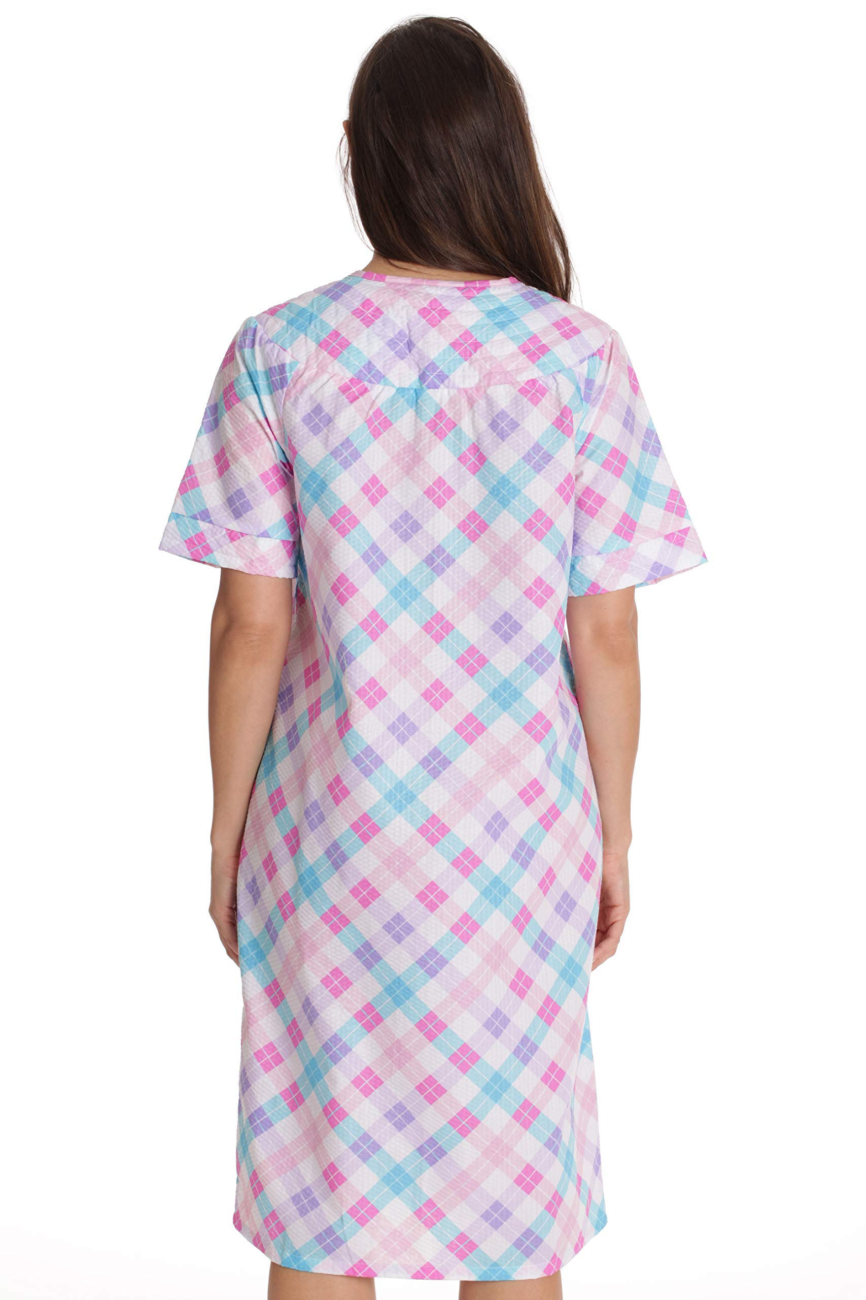 Dreamcrest Women's Seersucker Housecoat Duster - Short Sleeve Snap ...