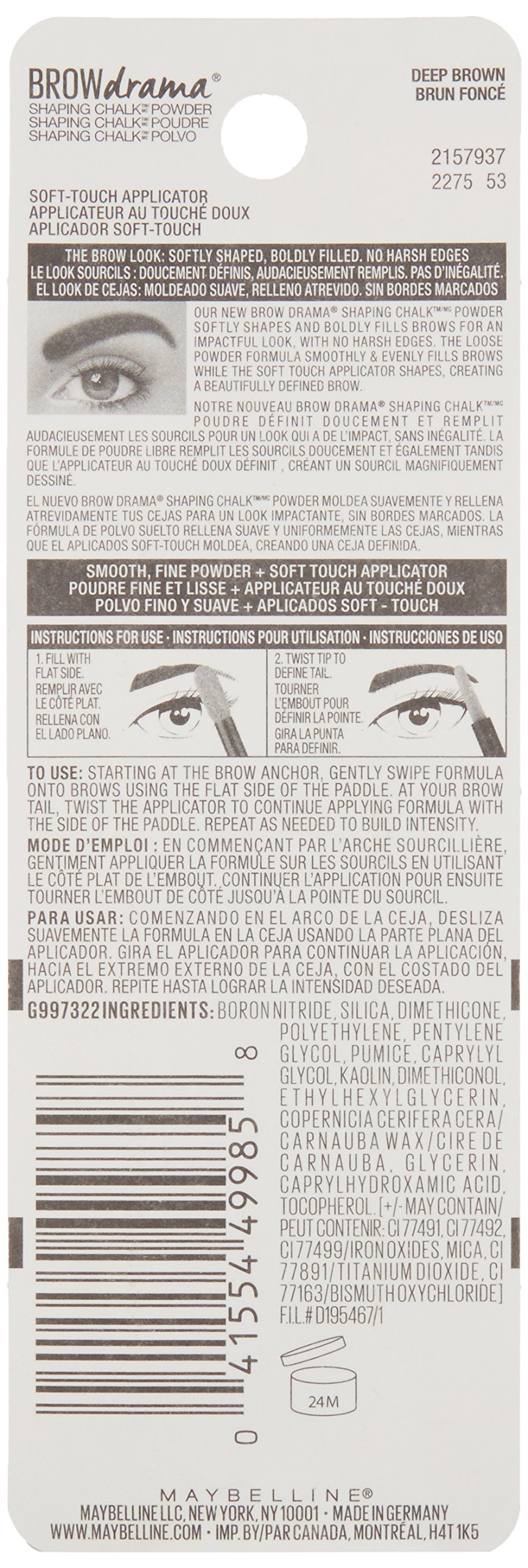 Maybelline Brow Drama Shaping Chalk Powder 1g 130 Deep Brown - 2pk for ...