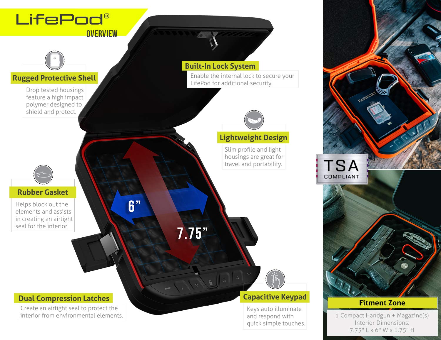 Vaultek TPS10-GR2 Waterproof Case (Luxe Blue LifePod w/Heather Gray Bag ...