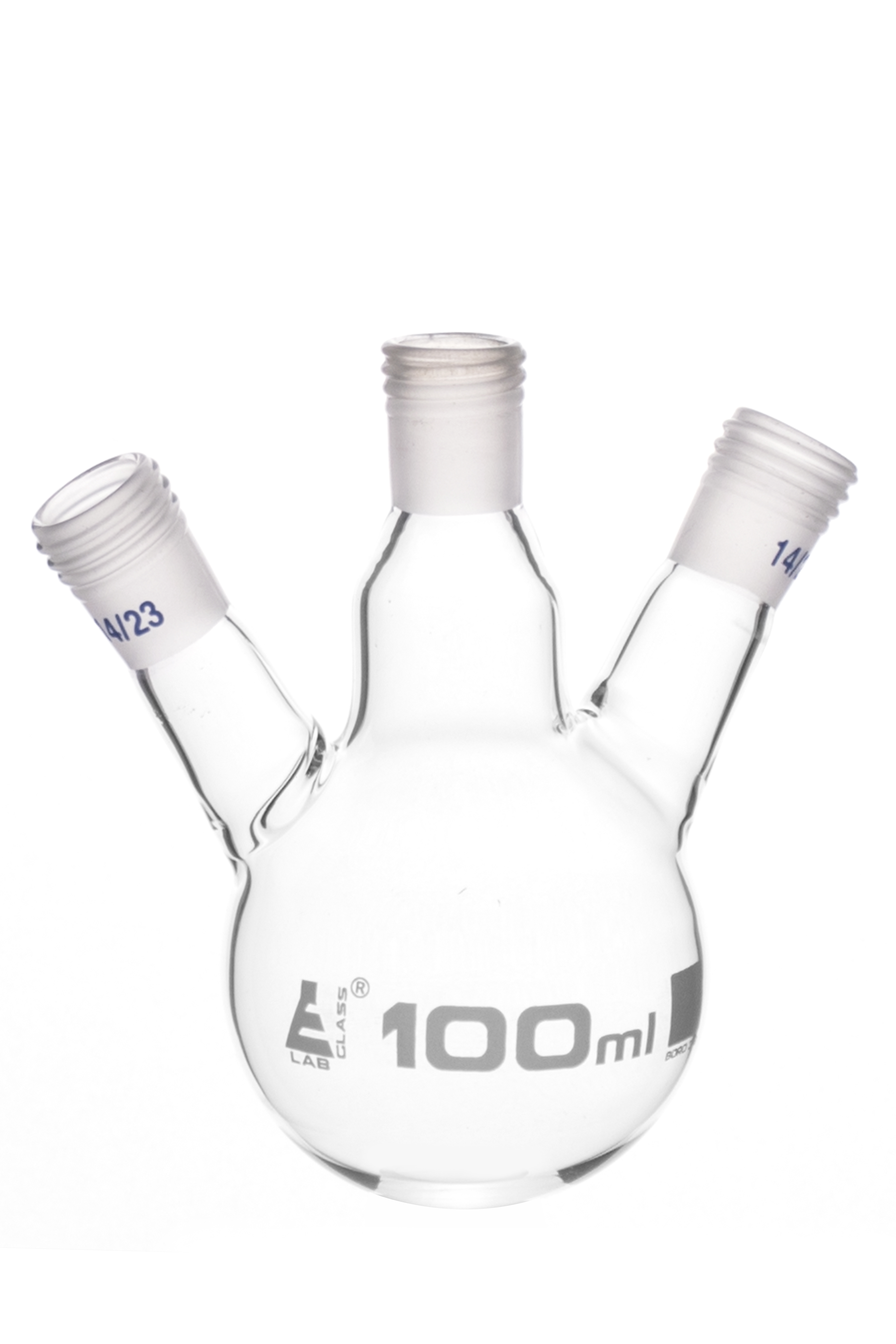 Distillation Flask, 3 Necks, 100ml, 14/23 Joints, Borosilicate Glass ...
