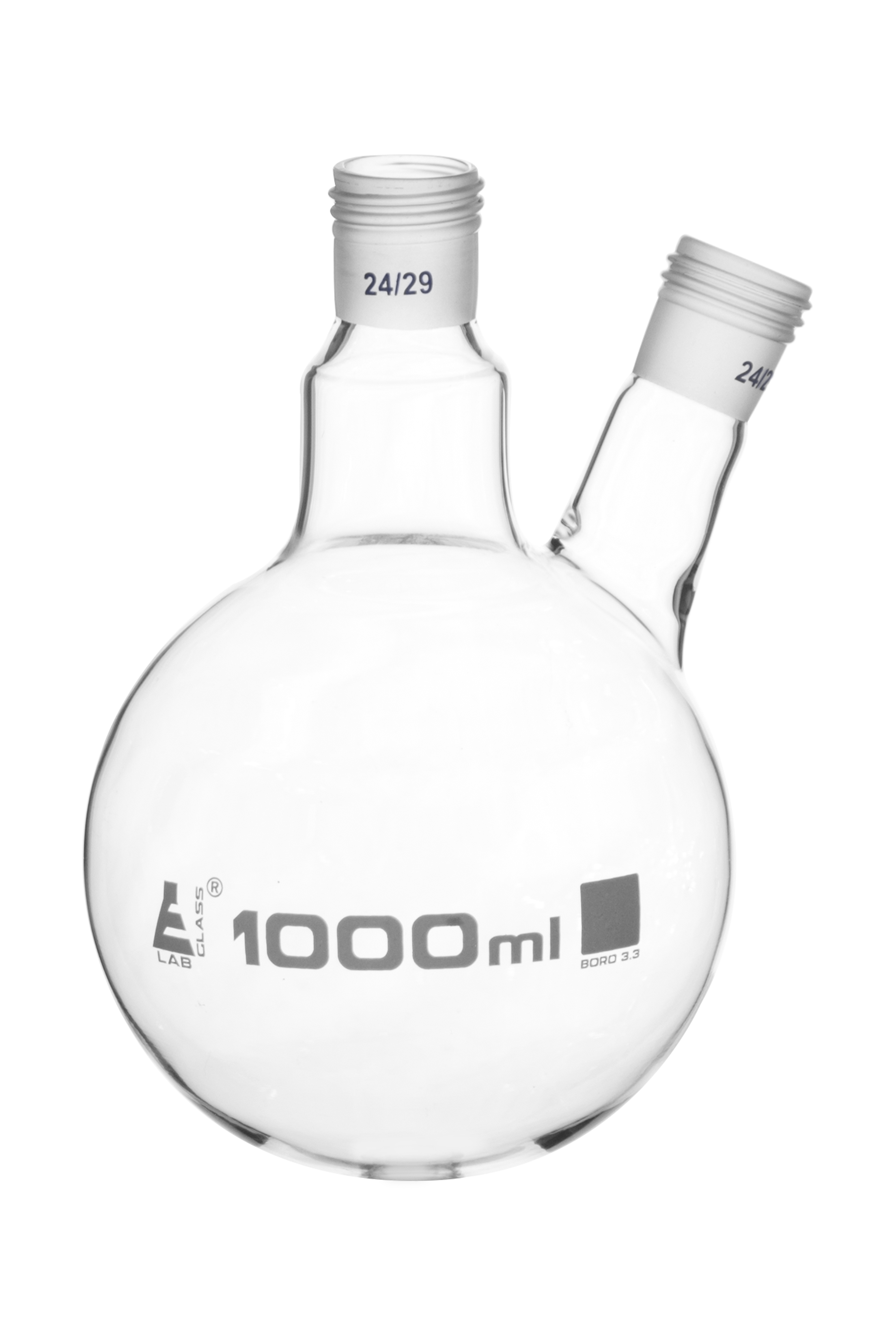 Distillation Flask, 2 Necks, 1000ml, 24/29 Joints, Borosilicate Glass ...