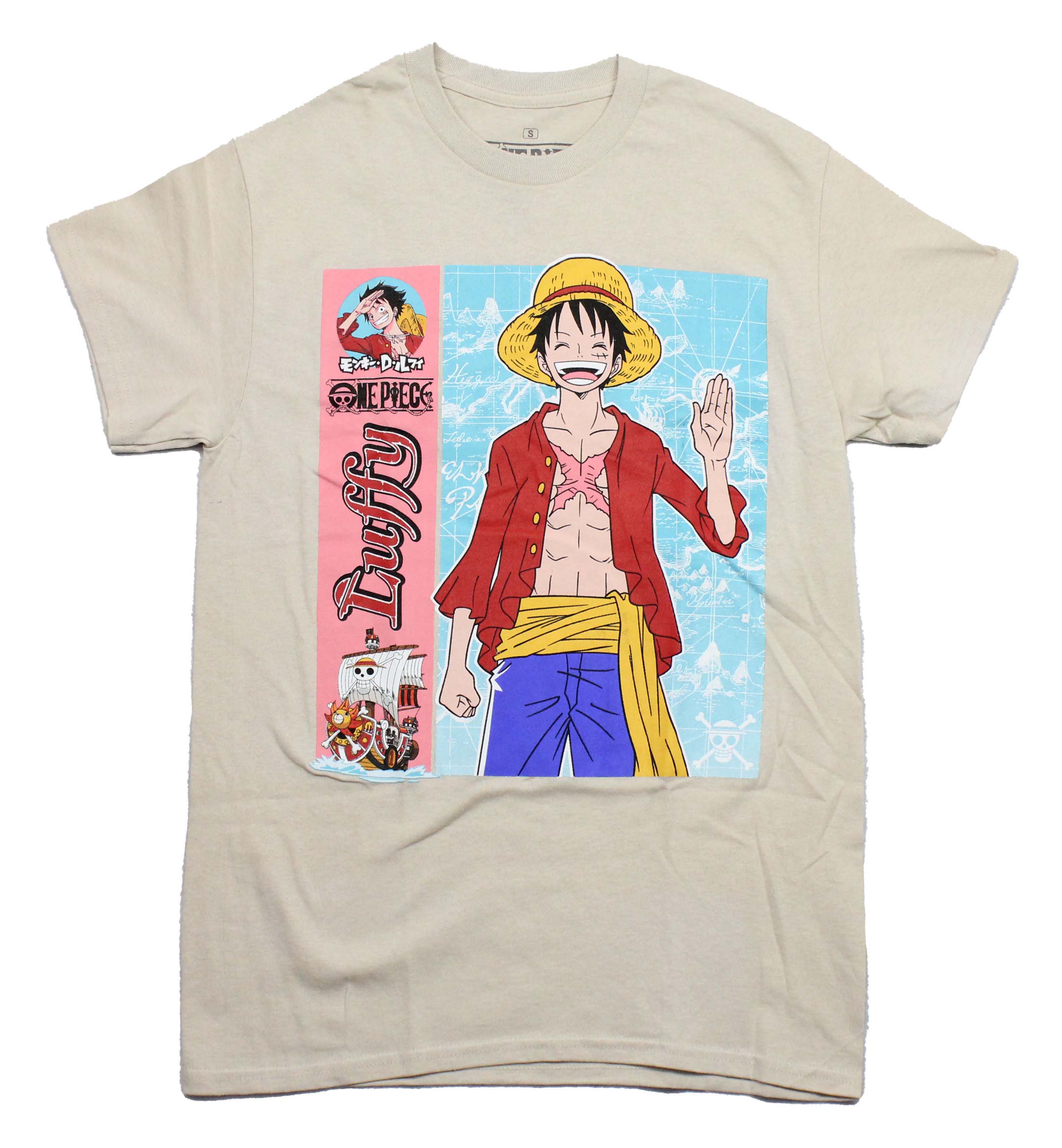 One Piece New Adult T-Shirt - Luffy Waving Standing in Front of Map | eBay