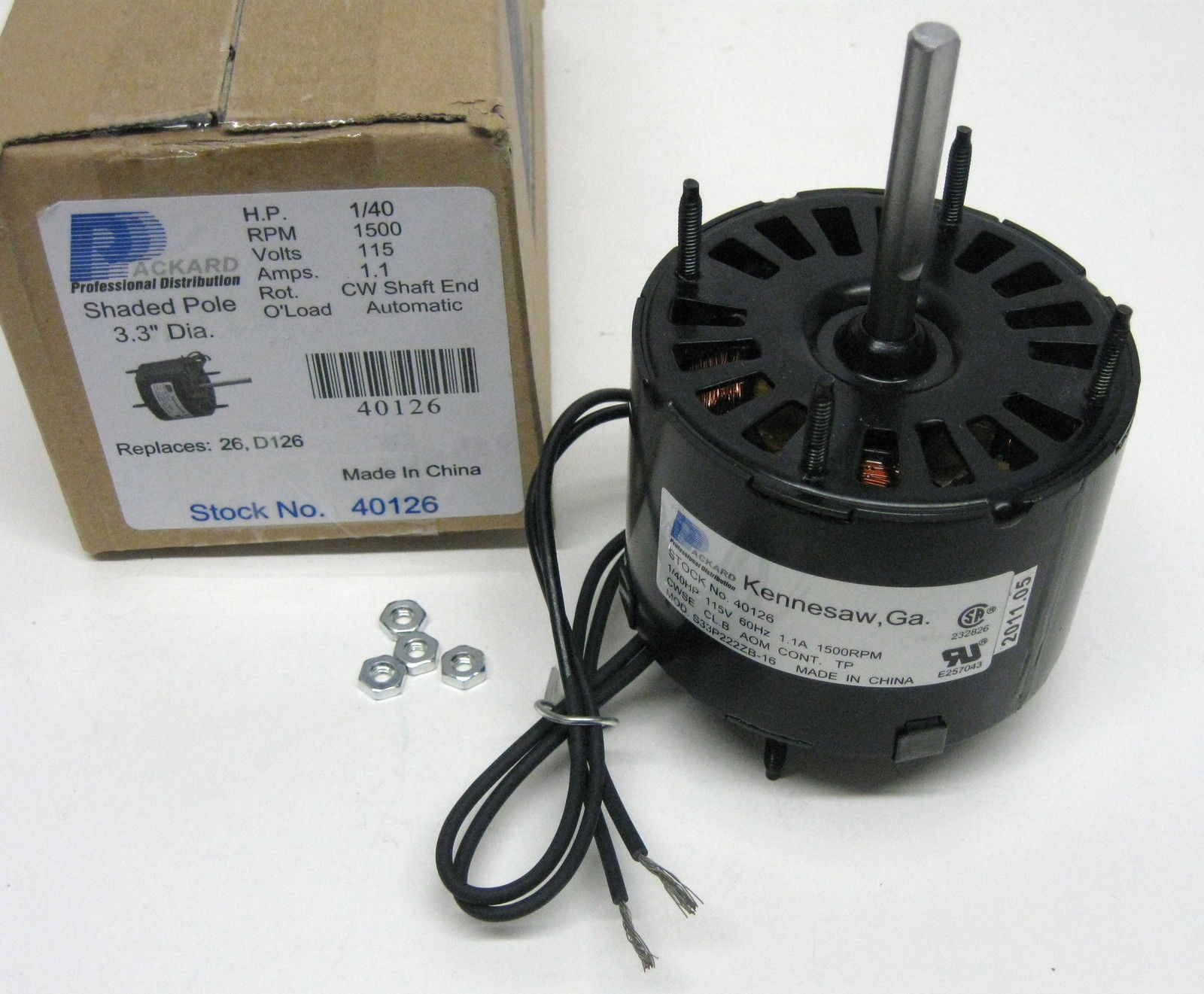 40126 3.3" Motor 1/40 HP 1500 RPM 115 Volts CW Rotation Replaces Fasco ...
